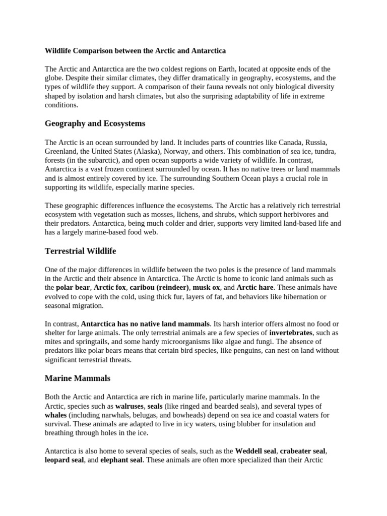 Wildlife Comparison Between The Arctic and Antarctica | PDF ...