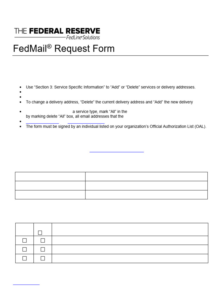 Fedmailservicechangeform-Rv SEC Fedmail Federal Reserve | PDF | Indemnity