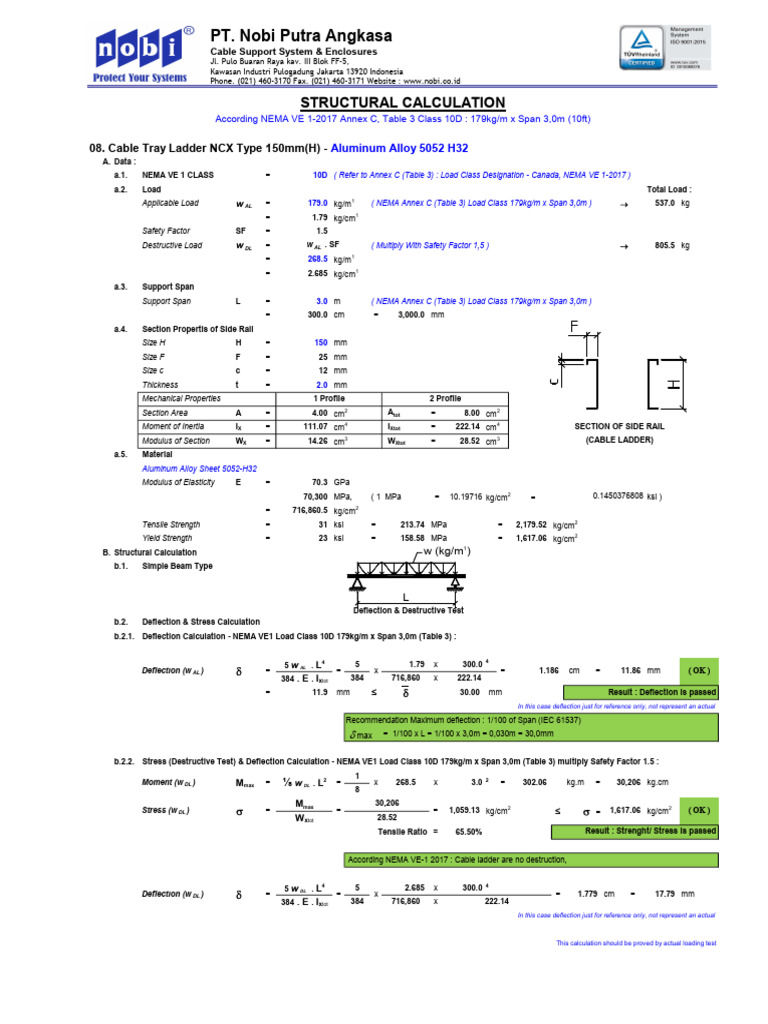08 Structural Calculation Ladder C152H 25F 12c T2.0 AA5052H32 3m 179kgpm 10D | PDF | Strength Of ...