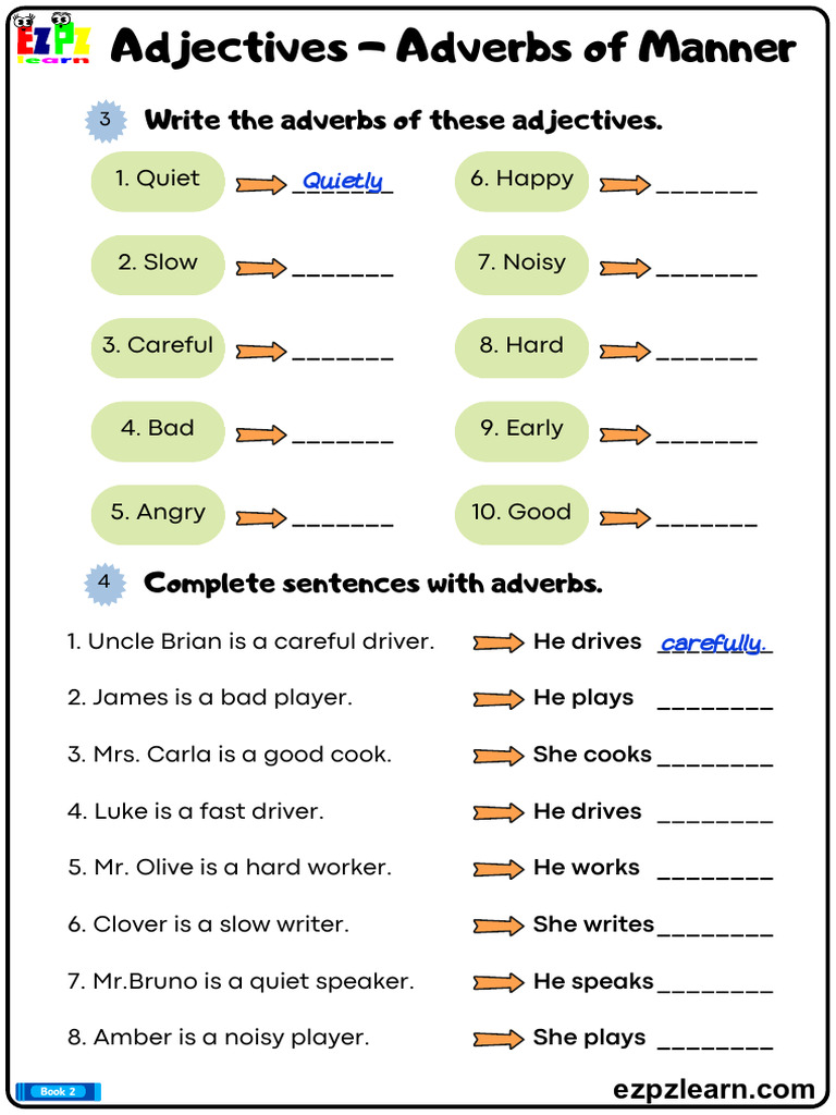 Adjectives and Adverbs Write The Adjectives As Adverbs Bk2 | PDF