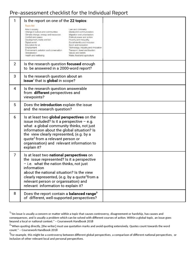 IR Pre-Assessment Checklist | PDF | Citation | Science