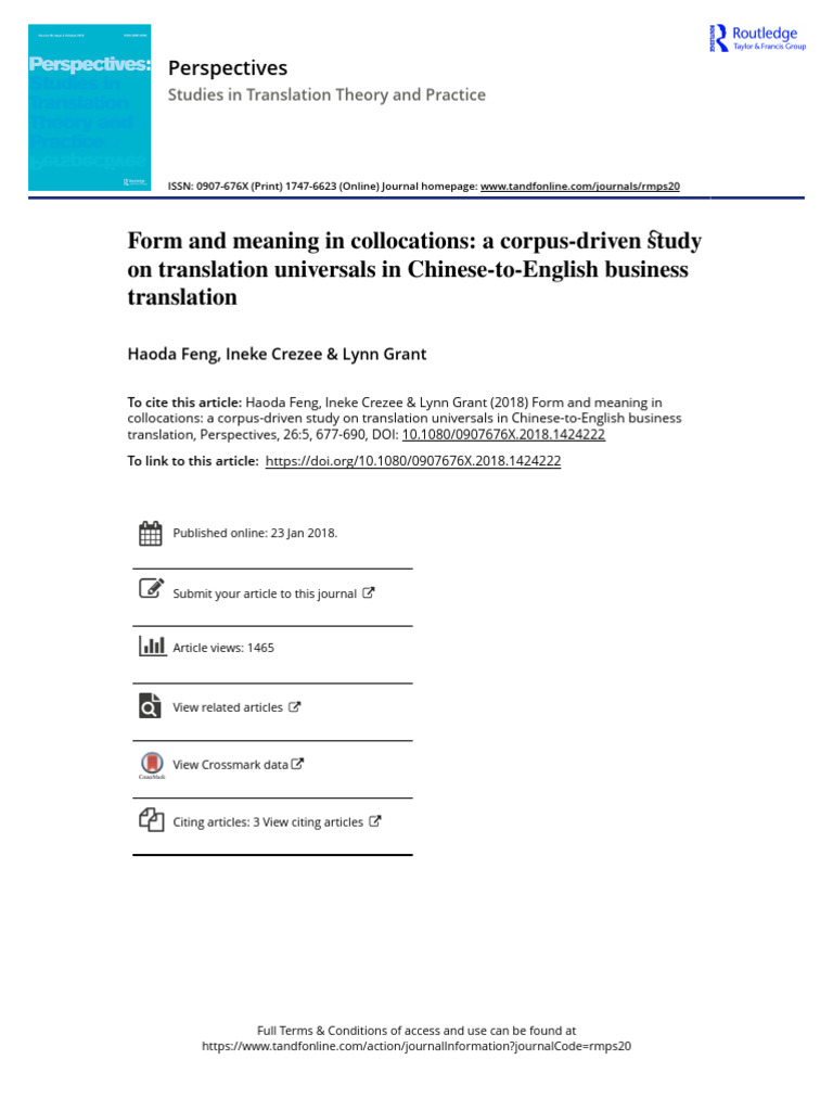 Form and Meaning in Collocations A Corpus-Driven Study On Translation ...