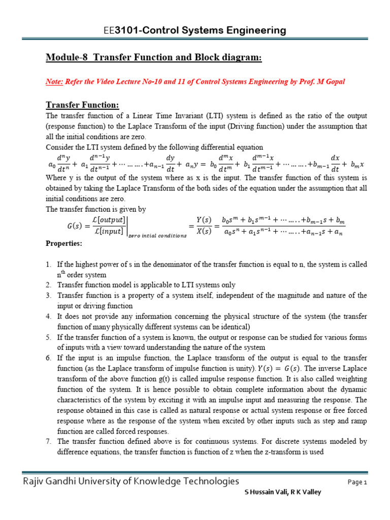 Transfer Functions in Control Systems | PDF | Function (Mathematics ...
