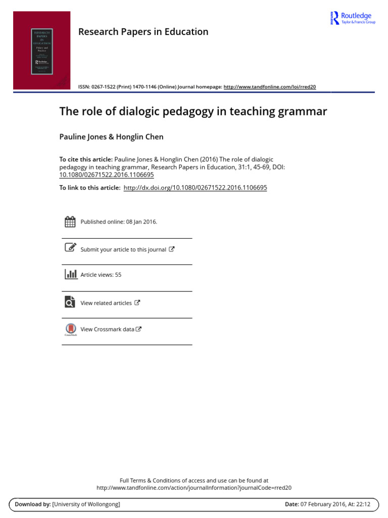 The Role of Dialogic Pedagogy in Teaching Grammar | PDF | Pedagogy | Teachers
