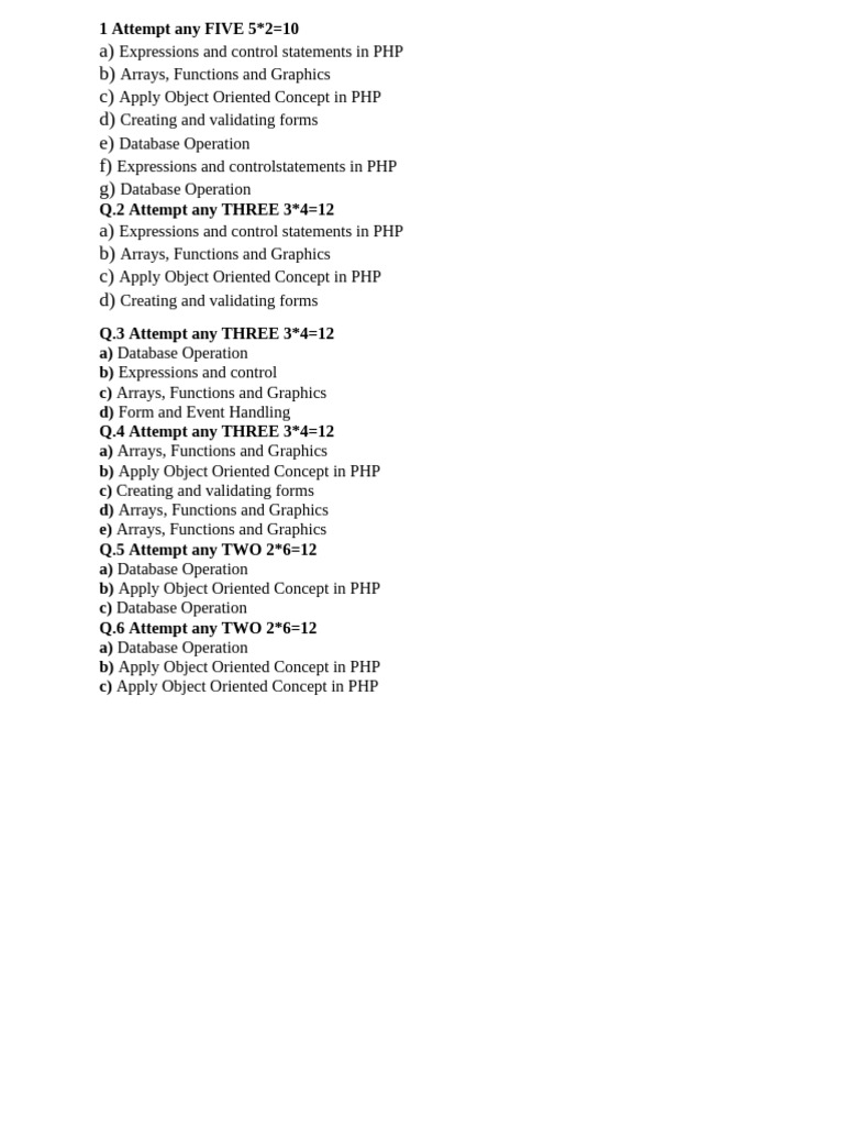 Question Bank For Sum Exam | PDF | Method (Computer Programming) | Php