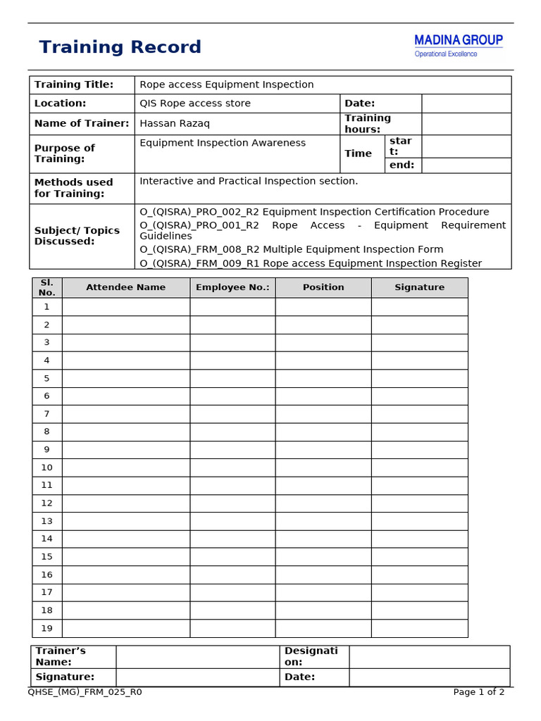 Rope Access Equipment Inspection | PDF