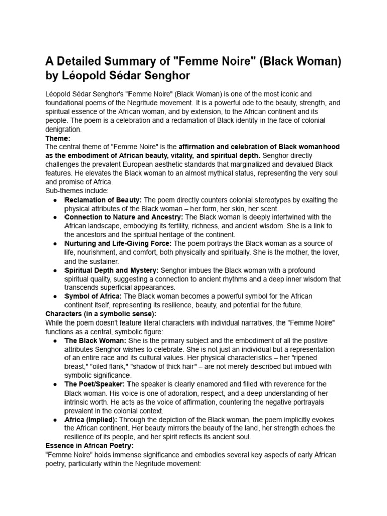A full detailed summary of the Femme noire by Leop.. | PDF | Poetry ...