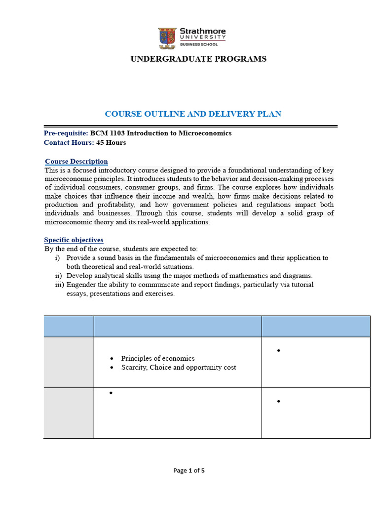 Introduction To Microeconomics Course Outline 3 | PDF | Microeconomics ...