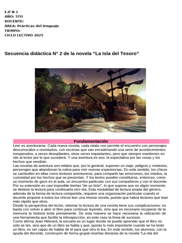 Secuencia Didáctica: "La Isla del Tesoro" | PDF | Verbo | Enseñando