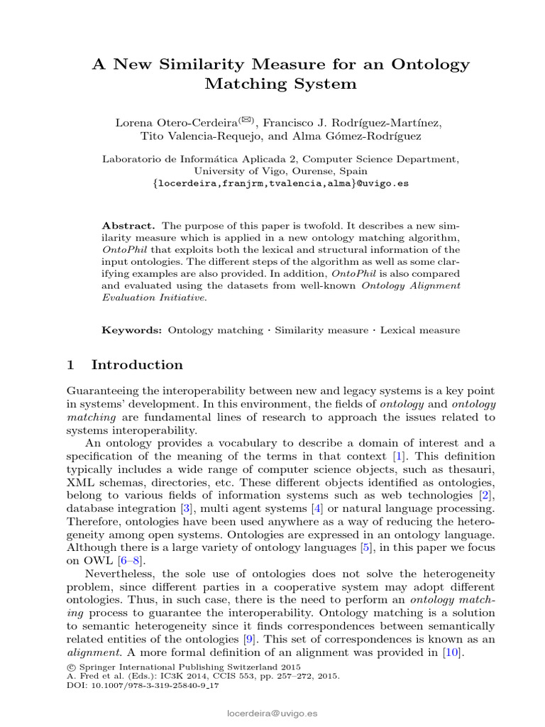A New Similarity Measure for an Ontology Matching System | PDF | Accuracy And Precision ...