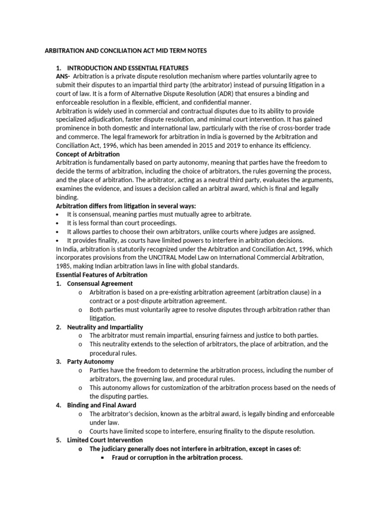 Arbitration and Conciliation Notes | PDF | Arbitration | Alternative ...