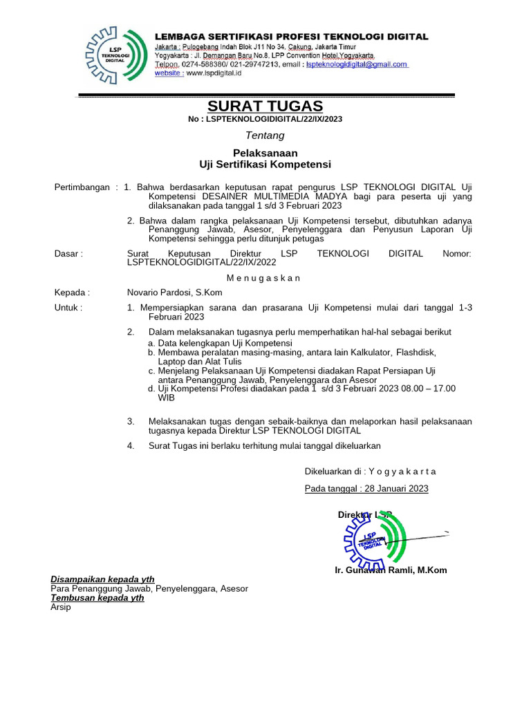 SURAT TUGAS ASESOR | PDF