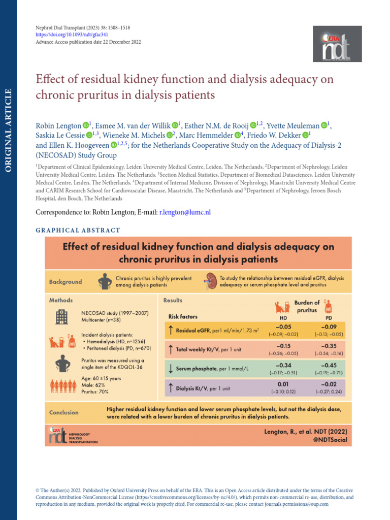 Effect of Residual Kidney Function and Dialysis Adequacy On Chronic ...