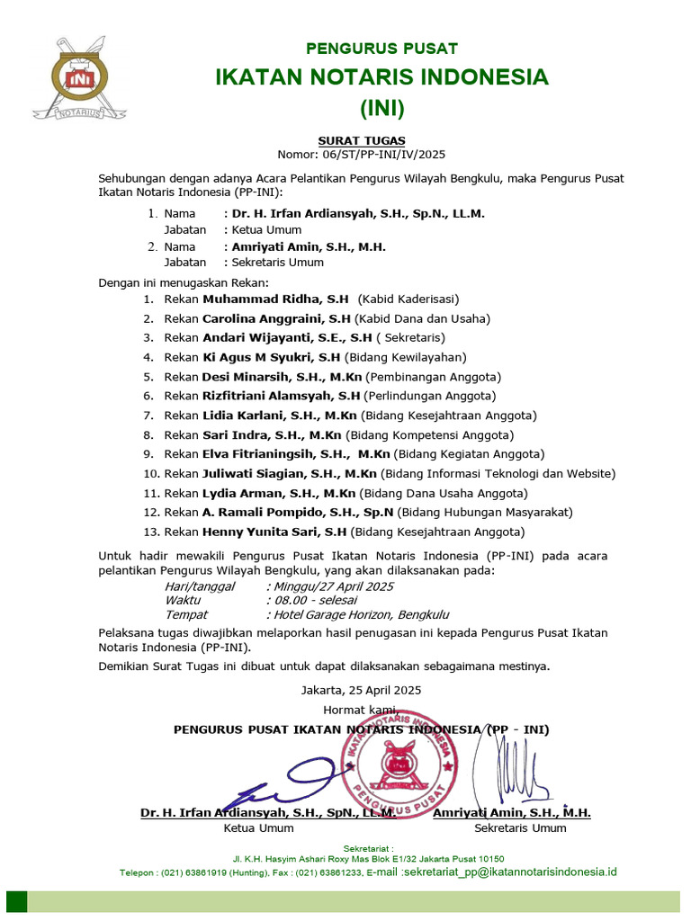 Surat Tugas Amriyati Amin sebagai Notaris | PDF