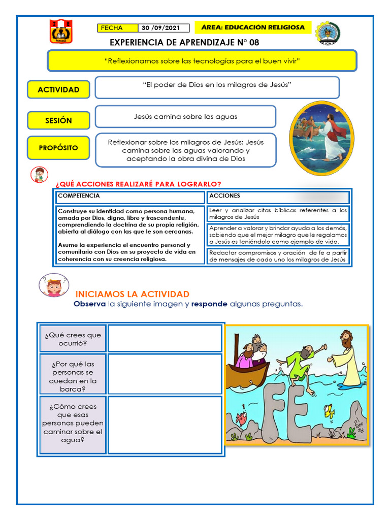Experiencia de Aprendizaje #08: Actividad | PDF | Fe | Jesús