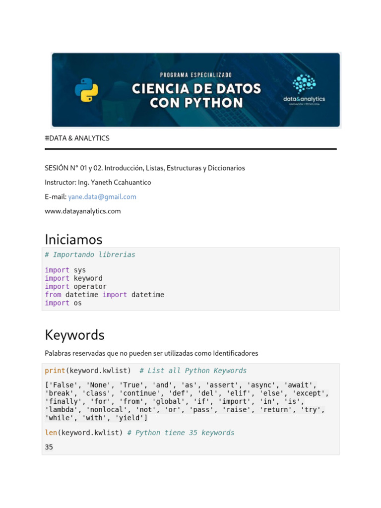 Módulos #01 y 02 PROGRAMA CIENCIA DE DATOS CON PYTHON 19 12 | PDF | Python (lenguaje de ...