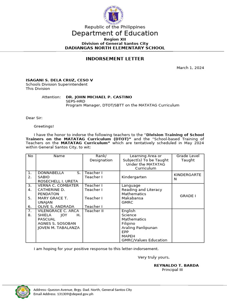 CERTICATE of Endorsement | PDF | Teaching | Human Communication