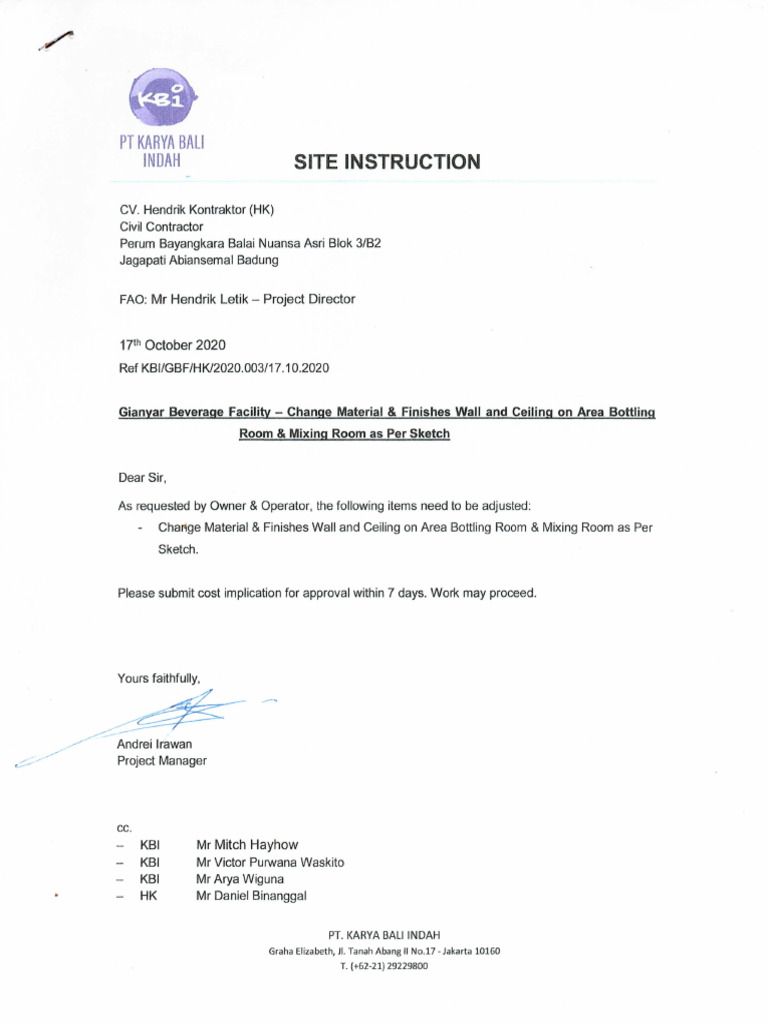 SI Letter To HK. KBI 003 - 17.10.2020 Change Material & Finishes Wall ...
