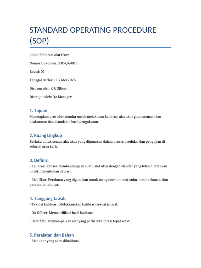 SOP Kalibrasi Alat Ukur | PDF