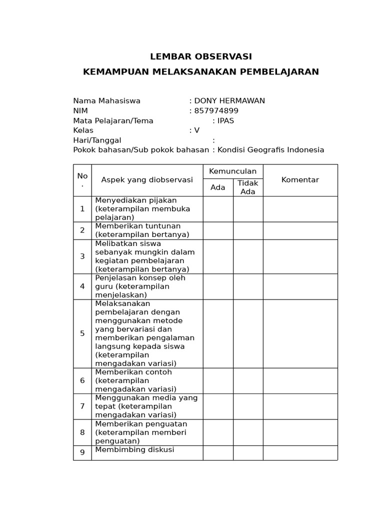 LEMBAR OBSERVASI | PDF