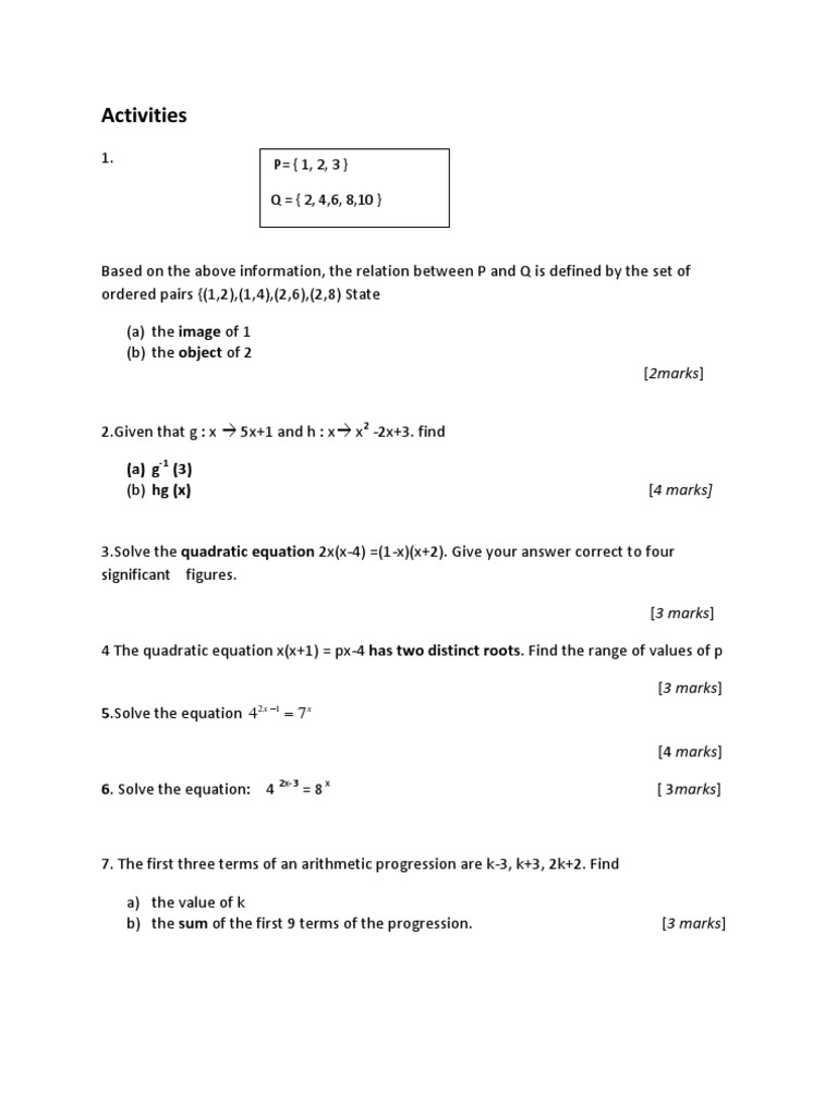 Math Problems: Functions, Quadratics, AP | PDF