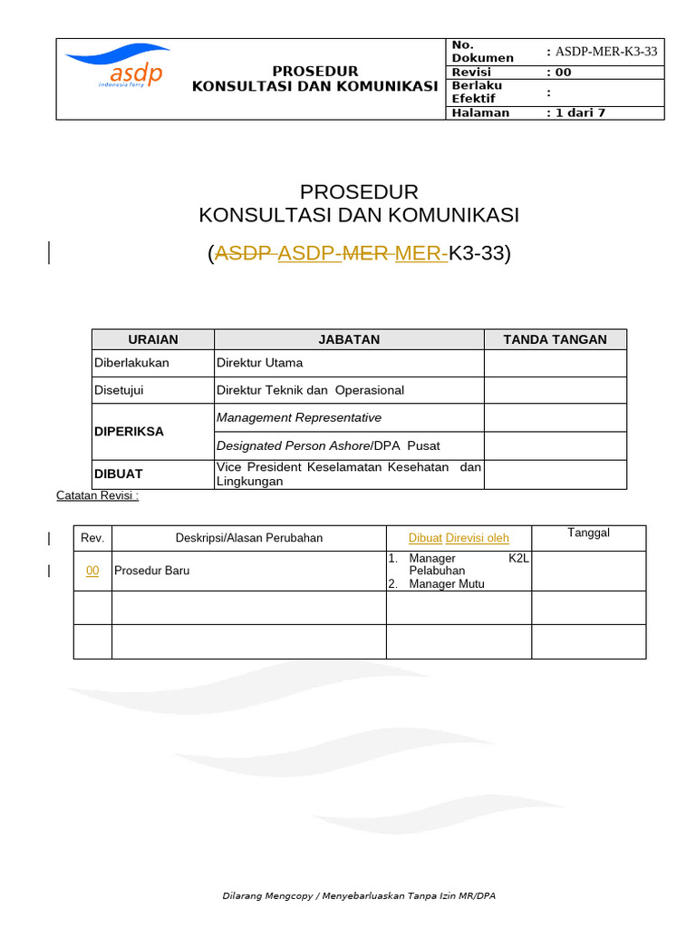 SMK3 - ASDP Merak - Prosedur Konsultasi Dan Komunikasi - Draft AM - Rev Eddy - 181005 | PDF