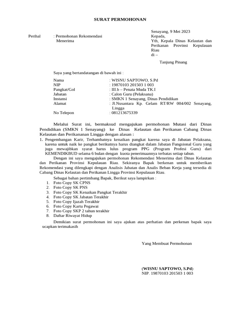 SURAT PERMOHONAN REKOM MENERIMA wisnu | PDF