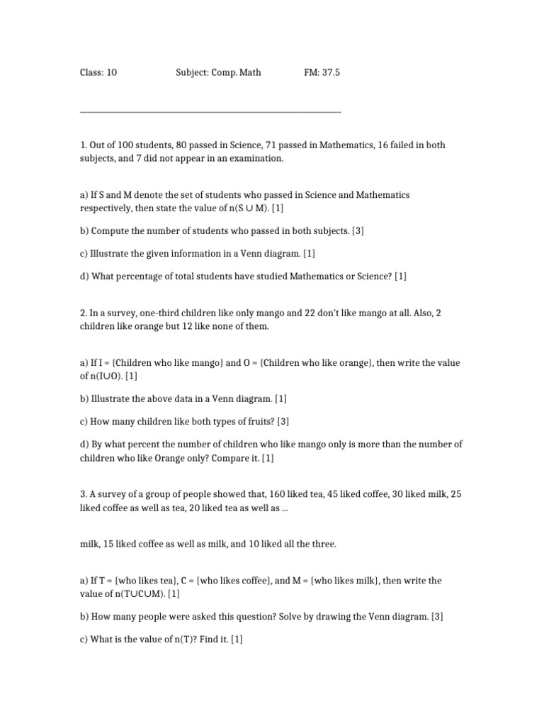 Class 10 Comp. Math Venn Diagrams & Interest | PDF