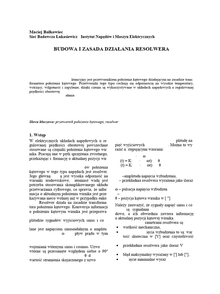Budowa I Zasada Działania Resolwera PDF | PDF