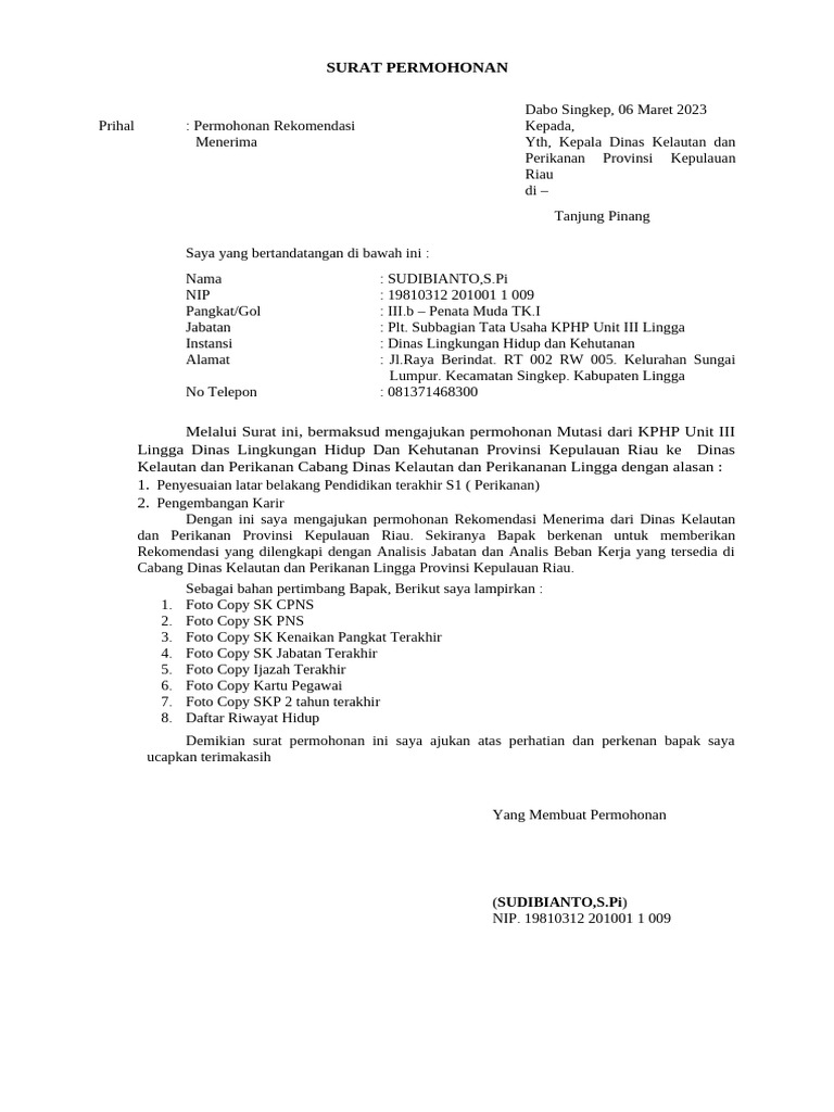 Surat Permohonan Rekom Menerima | PDF