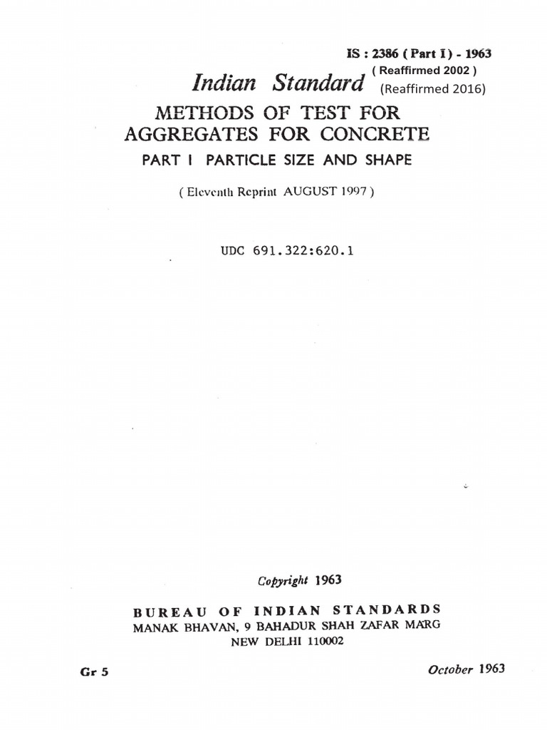 Indian Standard: Methods of Test For Aggregates For Concrete | PDF ...