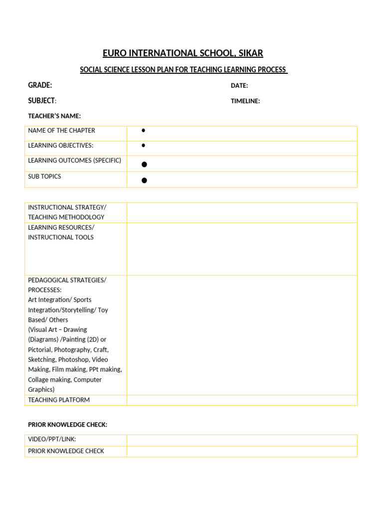 Blank Lesson Plan For Personal Use | PDF