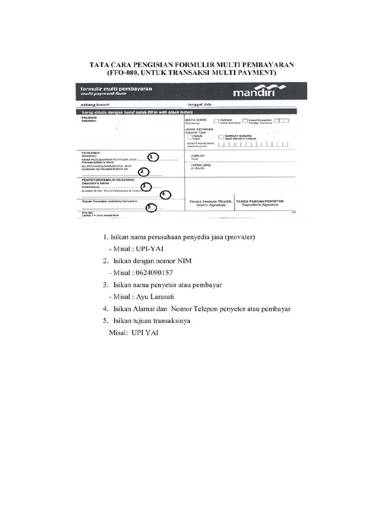 Manual Formulir Pembayaran Bank Mandiri | PDF