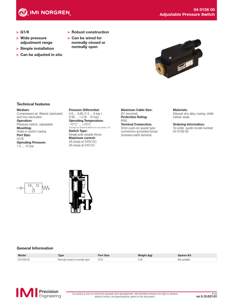 pressostat reglable 1-10b | PDF | Switch | Manufactured Goods