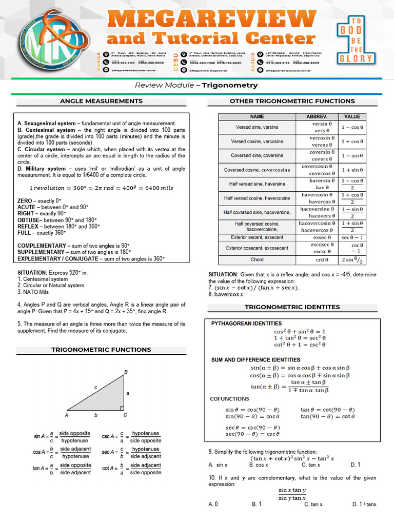 Review Module 02 - Trigonometry | PDF | Trigonometric Functions | Angle