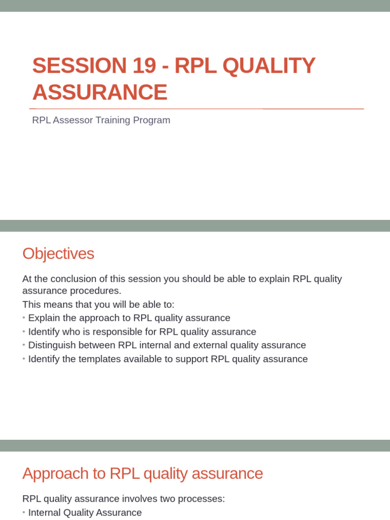 PPT19 RPL Quality Assurance | PDF | Audit | Quality Assurance