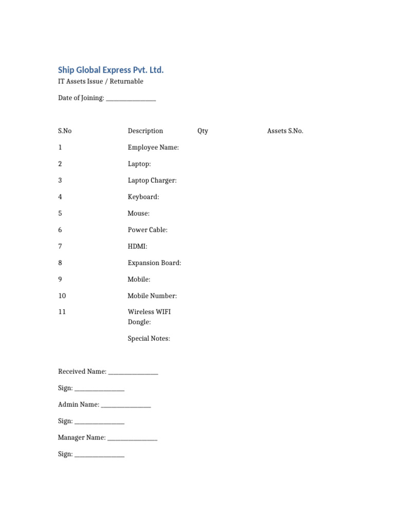IT Assets Issue Form | PDF