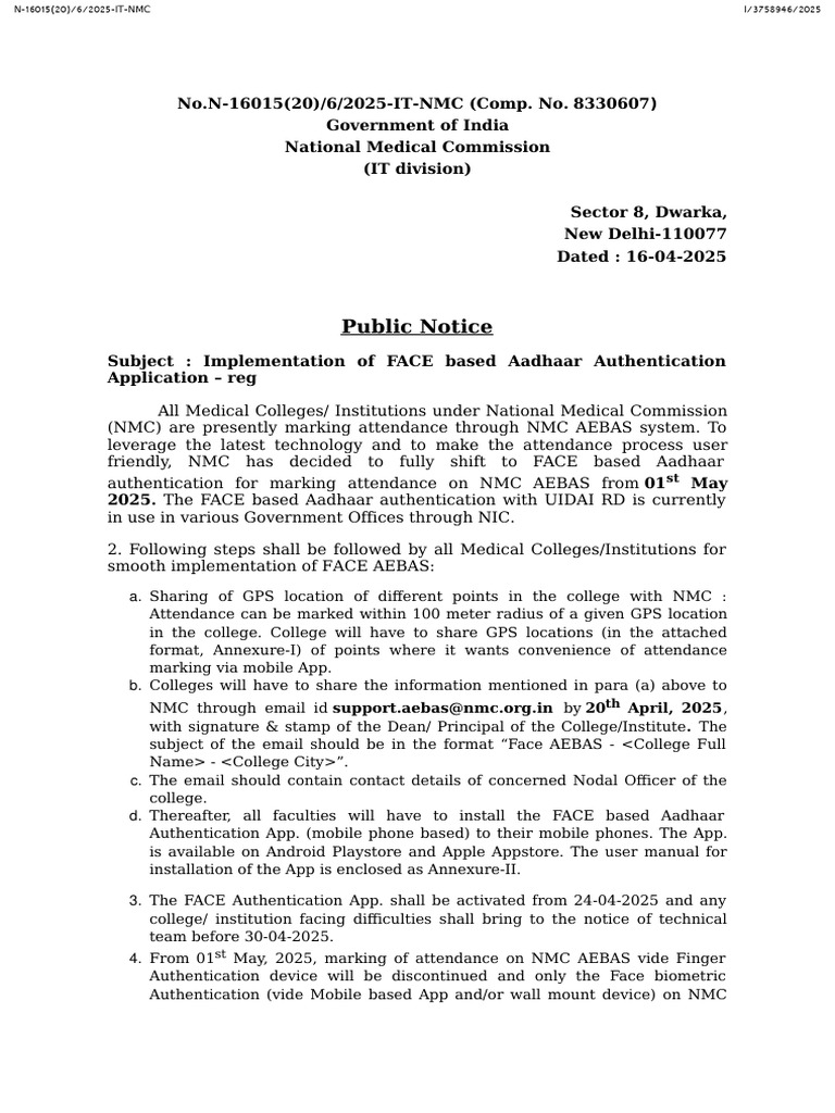 Pub Notice - AEBAS FACE - Dated 16-04-2025 | PDF | Mobile App | Google Play