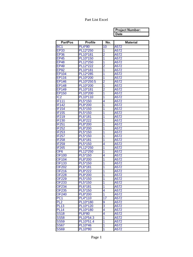 Part List Excel - Release # 13 | PDF