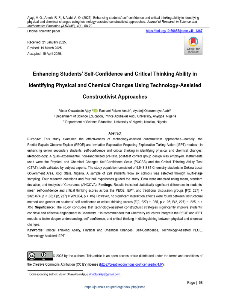 Enhancing Students' Self | PDF | Likert Scale | Critical Thinking