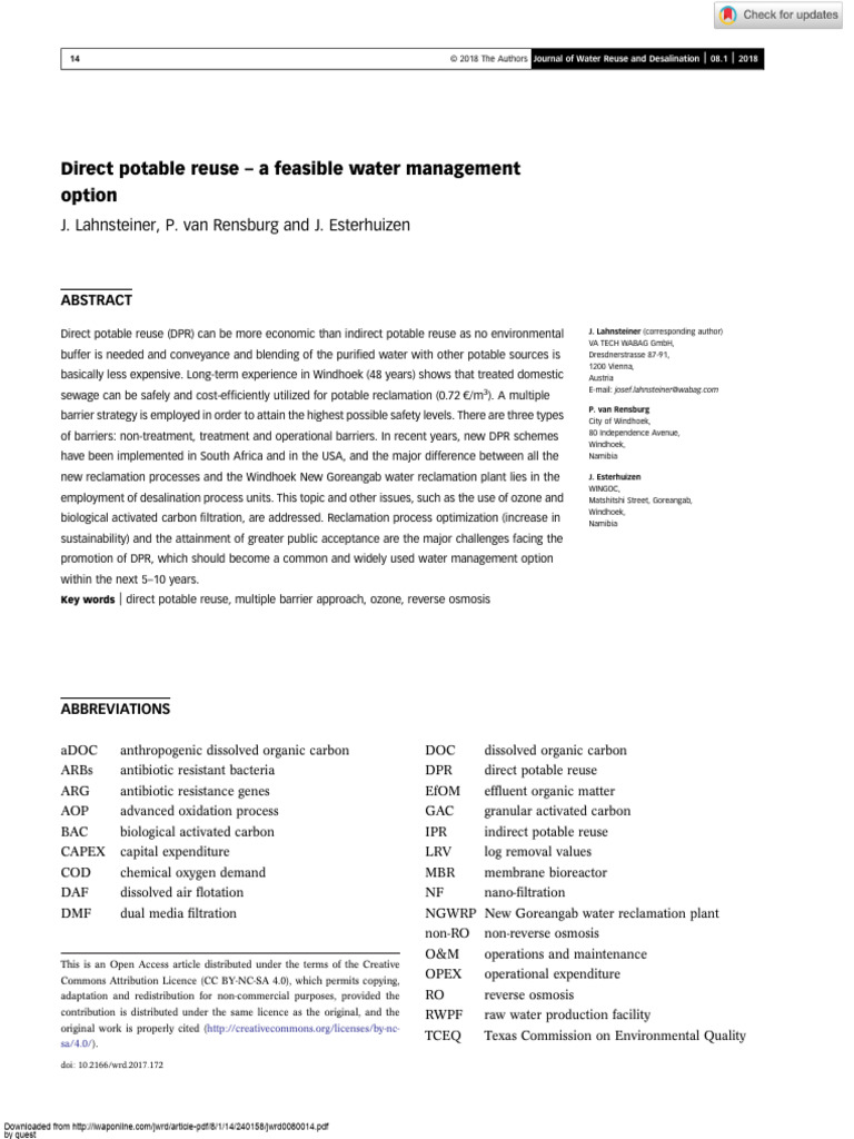 Direct Potable Reuse in Water Management | PDF | Reclaimed Water | Water Scarcity