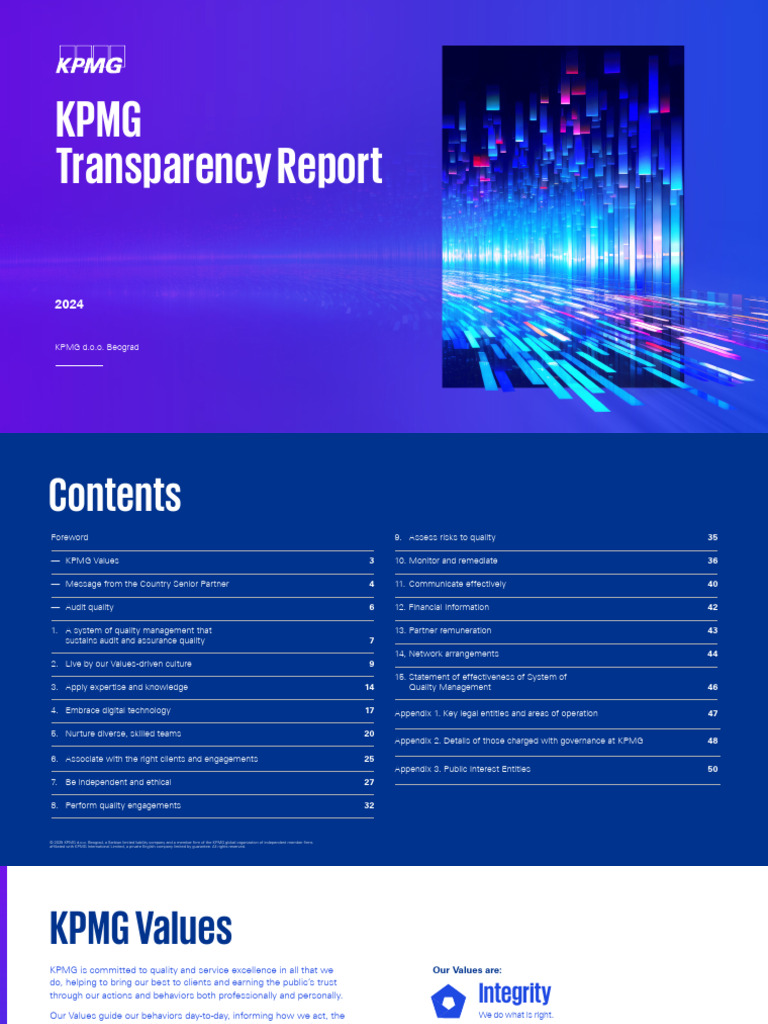 KPMG Belgrade Transparency Report 2024 | PDF | Audit | Governance