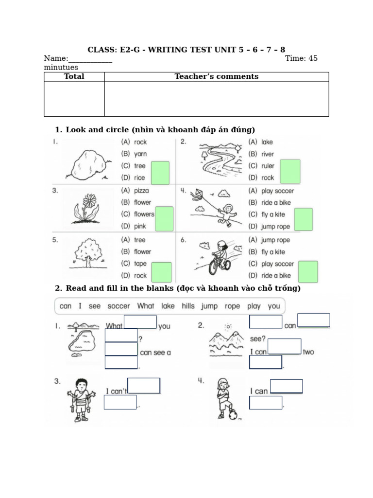 CLASS - E2-G - WRITING TEST UNIT 5 - 6 - 7 - 8.dox | PDF