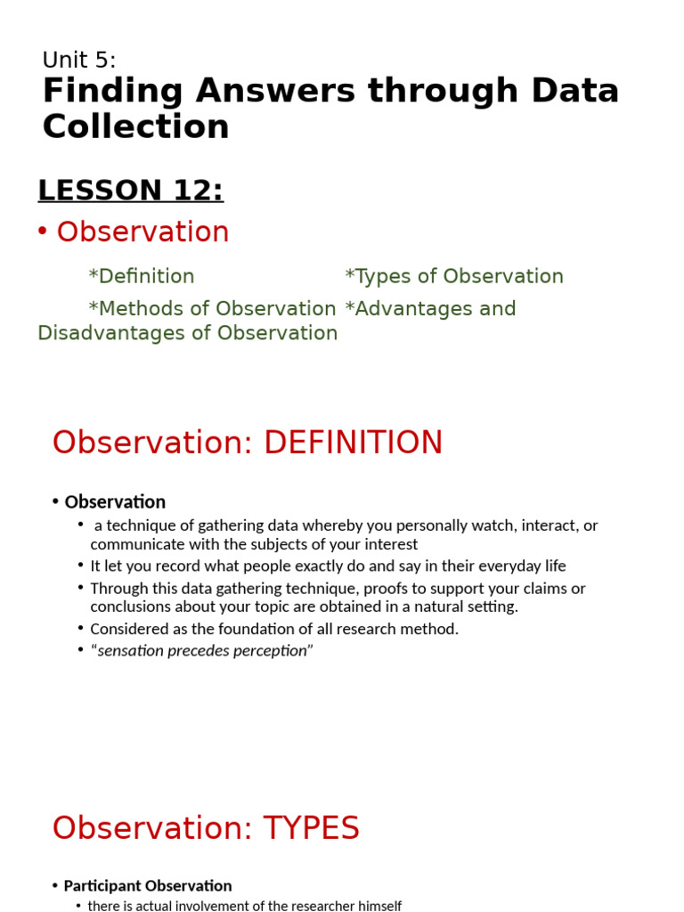 Lesson 12: Observation Techniques | PDF | Observation | Data