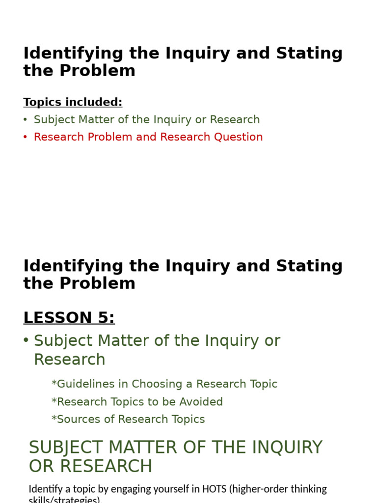 Identifying The Inquiry and Stating The Problem | PDF | Inquiry | Knowledge