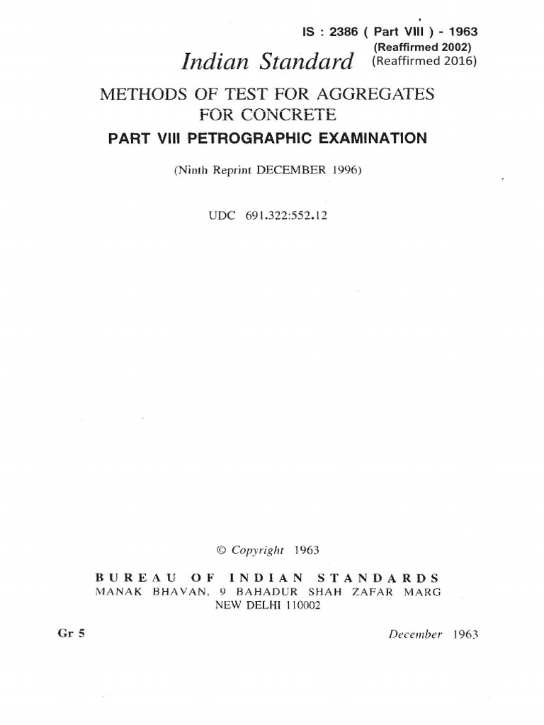 Indian Standard: Methods of Test For Aggregates For Concrete | PDF ...