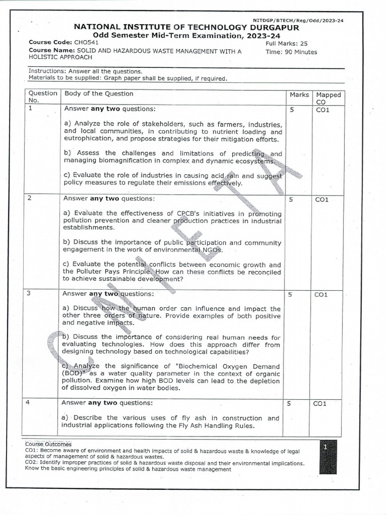 CHO Odd Sem Mid-Term 2023-24 | PDF