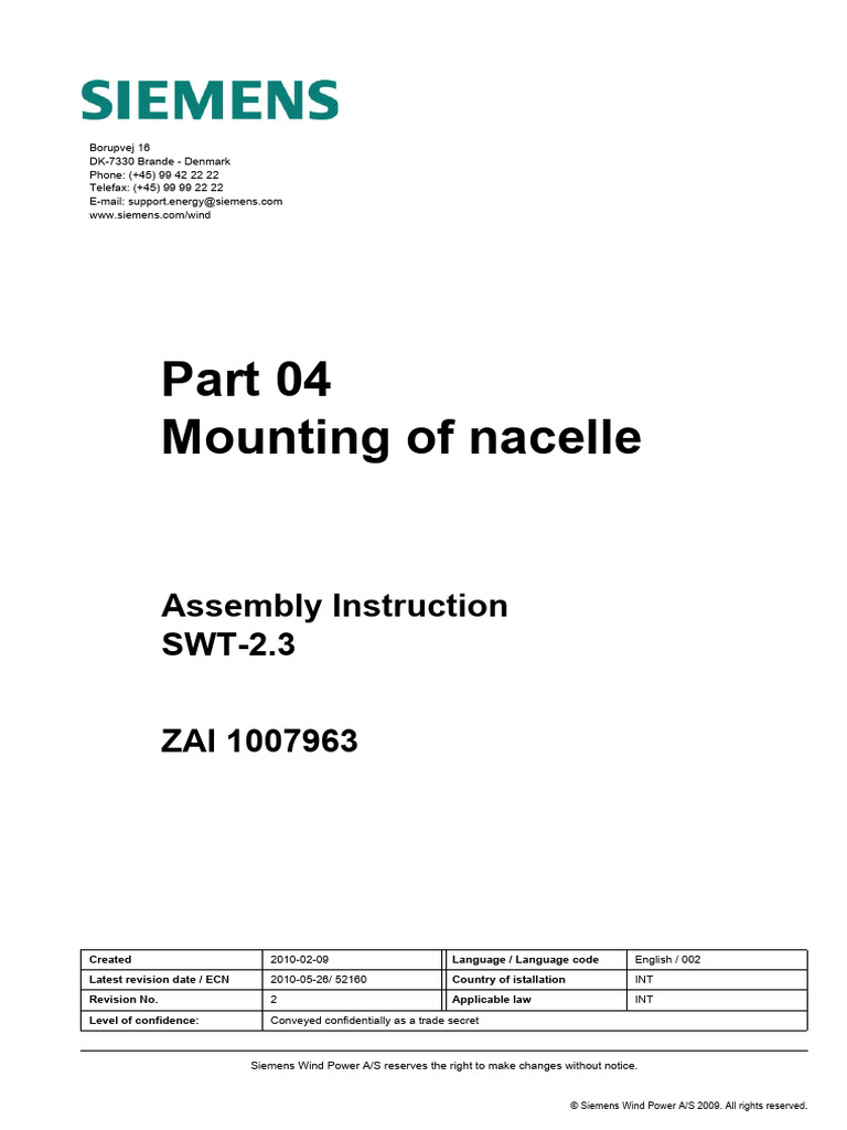 Nacelle Mounting Assembly Instructions | PDF | Crane (Machine) | Turbine