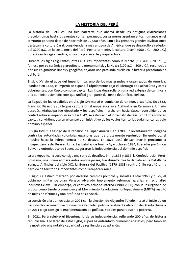Historia del Perú: Civilizaciones y Cambios | PDF | Perú | Imperio Inca