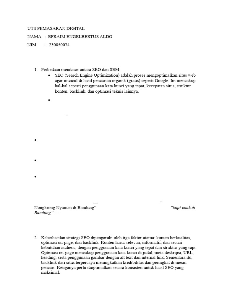 Uts Pemasaran Digital - Efraim E. Aldo | PDF